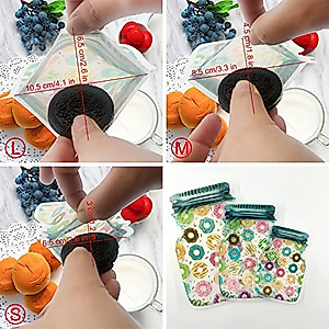 Enkrio 45Pcs Reusable Mason Jar Zipper Bags Storage for Food Snack Sandwich Zipper Bags Airtight Seal Food Bag Leakproof for Travel Camping Ziplock Bottles Shaped Baggies (15S 15M 15L)