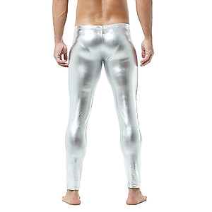 WINTOFW Men's Faux Leather Pants Skinny Leggings Slim Fit Pants Tight Long Trousers Yoga Pants Silver