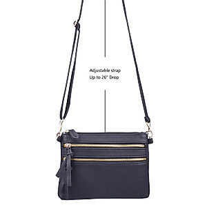 JIARUO Women Mini Multi Zipper Pocket Lightweight PU Leather Sling Crossbody Bag Purses Handbag (black)