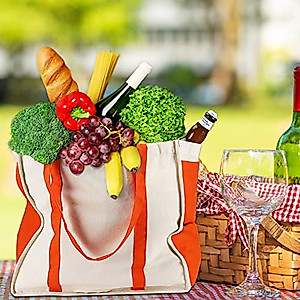 Anleo Reusable Cotton Canvas Grocery Tote Bags with Side Pockets, Large Utility Tote Bag for Shopping, Beach, Picnic