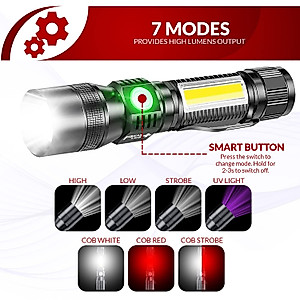 Rechargeable Flashlights UFX1000 [2 Pack] 3-in-1 UV Blacklight Flashlight, COB - 7 Light Modes Waterproof Magnetic High Lumens Clip-On - UV Light for Pet Urine Detection, Camping, Emergencies