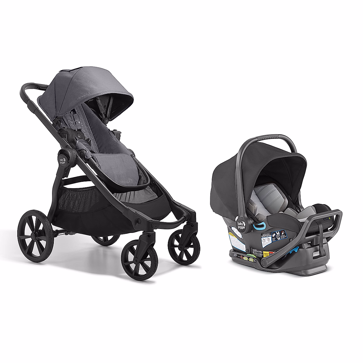 Baby Jogger City Select 2 Single-to-Double Modular Travel System, Includes City GO 2 Infant Car Seat, Radiant Slate
