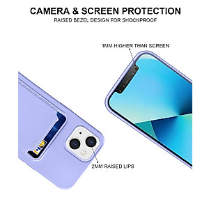 Silicone Wallet Case Compatible with iPhone 13 Case with card holder & iPhone 14 Case with Card Holder, Shock-Absorbing, Soft Slim Card Holder Case Designed for iPhone 13 /iPhone 14 (6.1 inch)-Purple