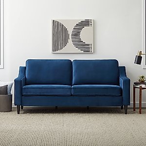 Edenbrook Jensen Upholstered Couch - Blue Velvet Living Room Couch - Seats Three - Modern Scoop Arm Design