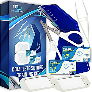 Sutures Thread with Needle, Disposable Stapler, Waterproof Adhesive Film Plus Remover Instrument -Complete Suture Training Kit - Emergency Survival First Aid Practice Demo, Vet Use