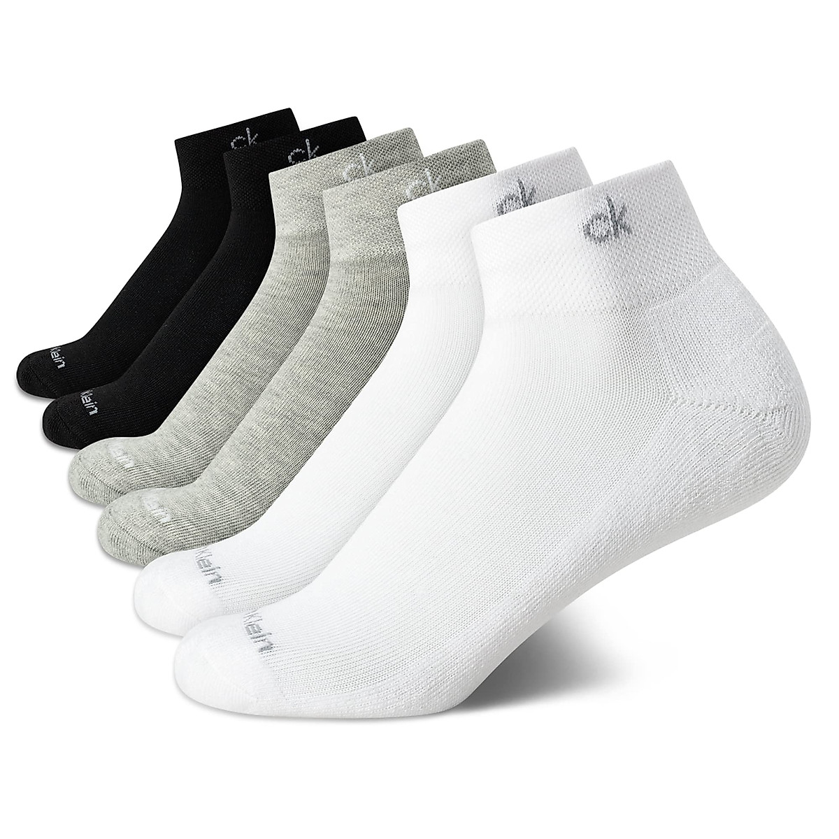 Calvin Klein Women's Athletic Sock - Cushion Quarter Cut Ankle Socks (6 Pack), Size 4-10, BlackWhiteGrey