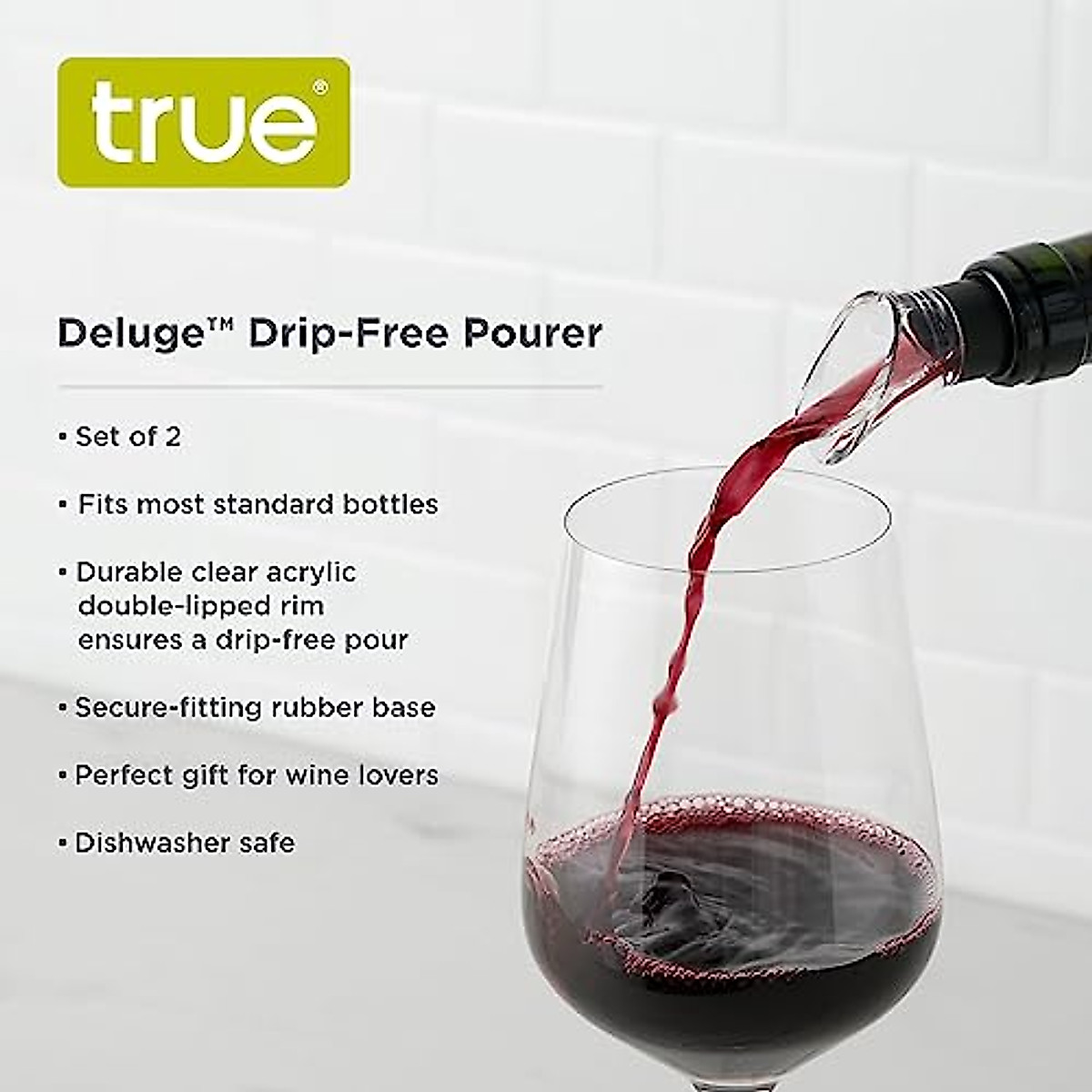 True Deluge Drip-Free Wine Aerator Pourer for Wine Bottles - Aerating Wine Pourer Spout