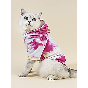 QWINEE Tie Dye Dog Hoodie Dog Sweatshirt Cat Shirt Apparel Dog Clothes for Puppy Kitten Cat Small Dogs Pink and Blue X-Small