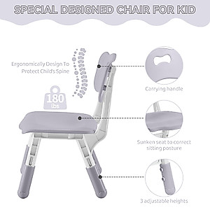 GITAWUSA Kids Study Table and Chairs Set, Height Adjustable Toddler Table and Chair Set for Kids Ages 3-8, 31.5" L x 23.6" W Graffiti Desktop Plastic Children Art Table with 2 Seats, Grey