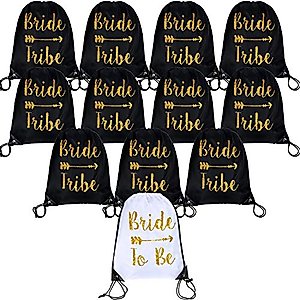 Maitys 12 Pieces Bride Drawstring Bags Bachelorette Party Drawstring Backpacks for Bridal Shower Wedding Party Bridesmaids Supplies Gift Bag (Black)