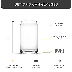 JoyJolt Drinking Glass Cups Set of 6-16oz Beer Can Glasses. Clear Soda Can Shaped Glass Cups, Cute Iced Coffee Cup Tumblers, Cold Drink Glassware, Unique Water, Tea, Cocktail Glass Set