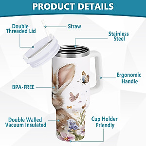 Msyxl 30 oz Insulated Stainless Steel Tumbler with Handle and Straw Lid - Leak-proof Coffee Mug for Men Women, Travel Mug Fits Cup Holder (Easter Bunny)