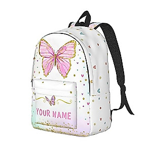 UJDUYSD Personalized Backpack for Girls Boys, Custom Backpacks with Name, Customized Butterfly School Bookbag for Kids, Personalized Casual Bookbags for Back to School Travel Picnic 15in