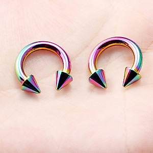 Ftovosyo PA Ring Internally Threaded Spike Circular Barbells Horseshoe Rainbow Large Septum Ring Ear Gauges Earrings 8G 3mm 12mm 1/2" Surgical Steel Pierced Body Jewelry for Women Men