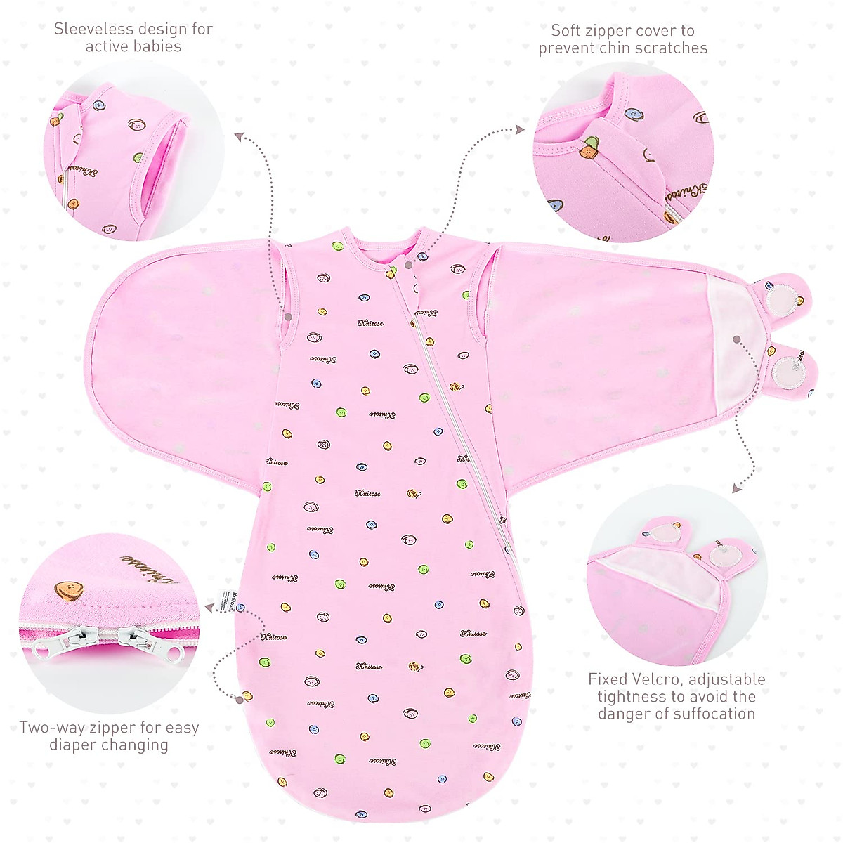 Knirose 3-Way Adjustable Wearable Swaddle Blanket Sleep Sack, Easy Diaper Changing Transition Sleeping Bag Swaddles with Bottom Zipper, Infant Wrap Blankets for Newborn Baby Boys Girls, 100% Cotton