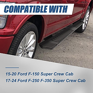 Auto Dynasty 6 Inches Running Boards Compatible with 2015-2024 Ford F-150, F-250, F-350 Supercrew Cab, Aluminum Black Powder-Coated Side Steps, Nerf Bars
