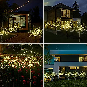 Solar Garden Lights, Solar Firework Lights 180 LEDs,Solar Powered String Light Warm White, DIY Chandelier for Garden, Patio, Yard, Flowerbed, Parties (2 Pack)