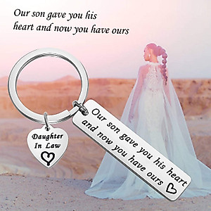 MYOSPARK Daughter in Law Keychain Our Son Gave You His Heart Daughter In Law Gift For Wedding Day Keepsake Gift (Our Son Gave You His Heart)