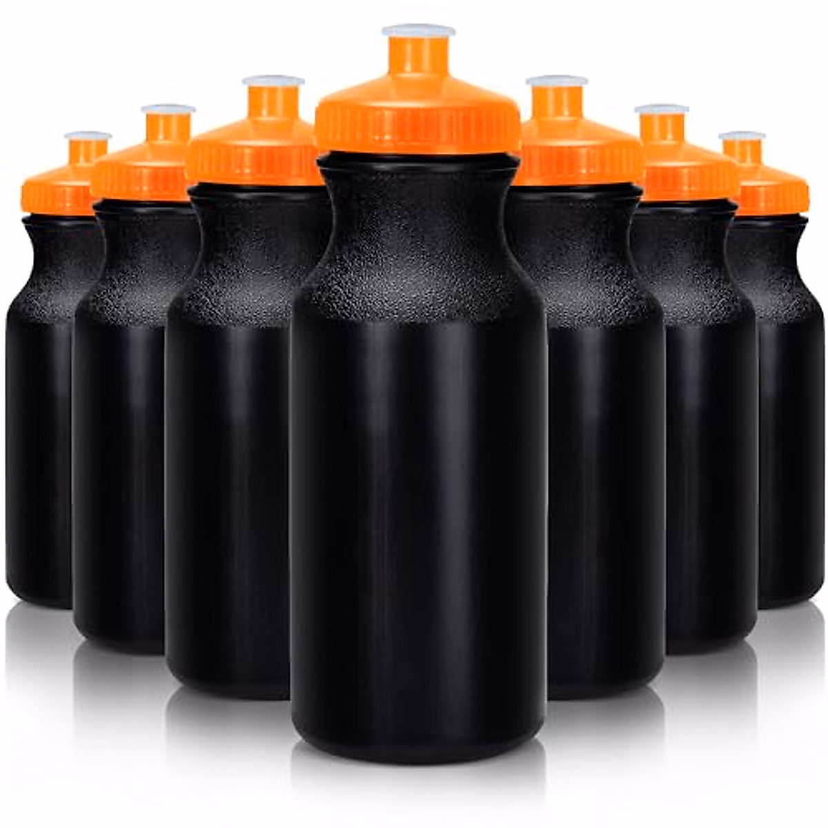 CSBD 20 oz. Bulk Water Bottles, Made in USA, Blank Plastic Reusable Water Bottles for Gym, Cycling, BPA Free, Plastic Water Bottles Pull Top Cap for Sports, Black Bottle/Neon Orange Lid - 10 Pack