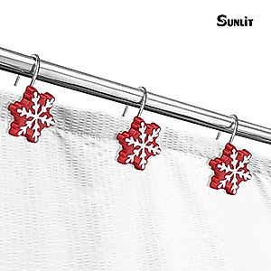Sunlit Christmas Shower Curtain Hooks Snowflakes Shower Curtain Rings, Resin, Red and White Christmas Decor, Winter Bathroom Decoration - 12 Pack