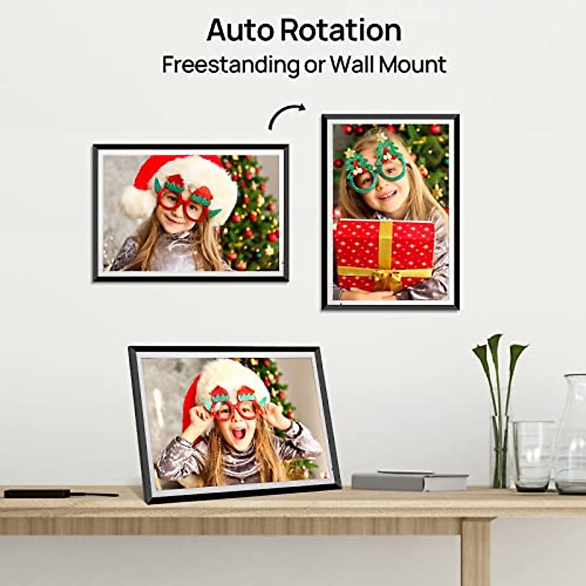 13.5 Inch WiFi Digital Photo Frame 3K IPS LCD Touch Screen, Dual-WiFi Share Photos & Videos Via App or Email, 32GB Storage, Support USB Drive/Mirco SD Card Extend Storage, Light Sensor, Auto-Rotate
