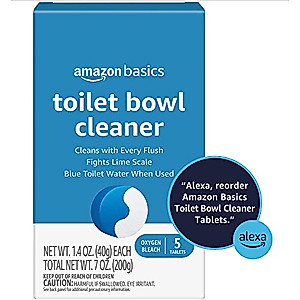 Amazon Basics Toilet Bowl Cleaners Tablets with Oxygen Bleach, Unscented, Blue, 5 Count, Pack of 1