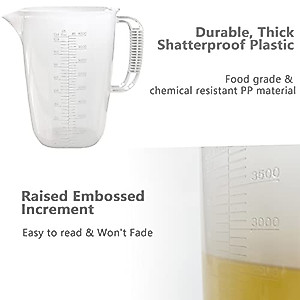 1 Gallon Measuring Pitcher-Convenient Conversion Chart,134oz Extra Large Plastic Measuring Cup-Strong Food Grade Material,Graduated Mixing Pitcher Great for Lawn,Pool Chemicals, Motor Oil and Fluids