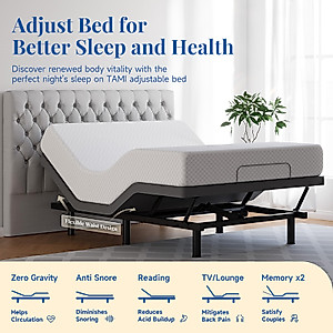 Tami Tami T600 Adjustable Bed Frame Split King Size with Remote & Massage - Syncable Electric Beds Bases w/Zero Clearance, Zero Gravity, Dual Side USB, Nightlight, Quiet Motor, 5 Min Easy Assembly