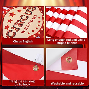 Preboun 3 Pcs Circus Tent Decorations Circus Carnival Party Decorations Classroom Party Banner Supply Red and White Striped Pennant Banner for Circus Theme Graduation Celebration Party Carnival