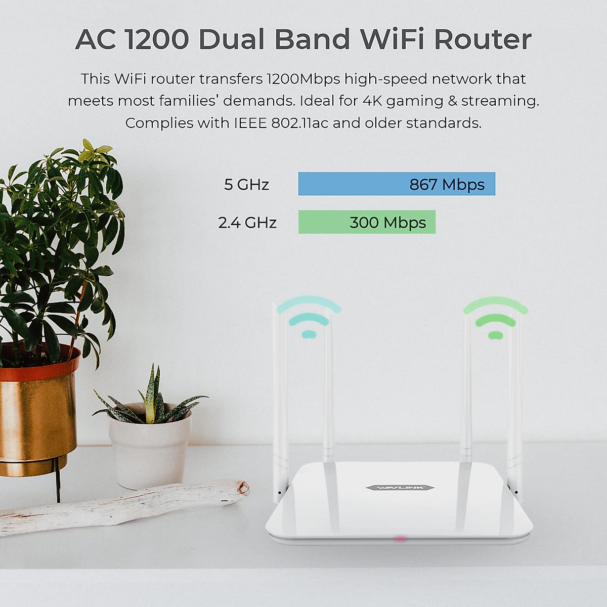 Gigabit WiFi Router,WAVLINK Home Router 1200Mbps WiFi Router,High Power Wireless Wi-Fi Router,Dual Band 5Ghz+2.4Ghz with 2 x 2 MIMO 5dBi Antennas Internet Router