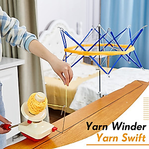 Hand Operated Yarn Ball Winder 3.5 Ounce and Umbrella Swift Basic Combo Set, Wool Pompom Maker, 16 Assorted Sizes Knitting and Crochet Kit for Women Men Hand Thread Weaving Stitch Craft Maker Supply