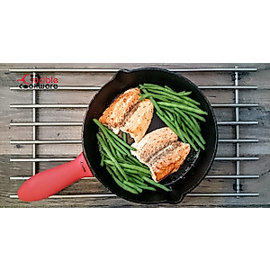 Crucible Cookware Cast Iron Skillets, Set Of 4 (Pre-seasoned) 10 Inch - 5.1 Inch, Including Large & Small Silicone Hot Handle Holders | Indoor & Outdoor Use