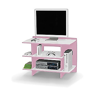 Legaré Furniture Kids Gaming and TV Media Stand, Standard Storage Unit for Bedroom, Basement, and Playroom, Pink and White