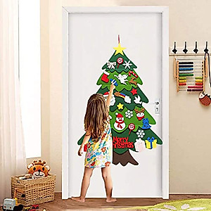 Qckarobe Felt Christmas Tree for Kids, 32Pcs Detachable Xmas Ornaments, DIY Christmas Tree Wall Hanging Decor, Christmas Crafts for Kids, Xmas Gifts, Christmas New Year Decorations