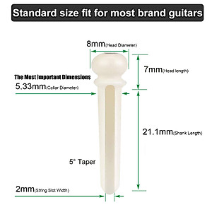 Vencetmat Unbleached Acoustic Guitar Bridge Pins,Made of Real Bones,Inlaid Abalone Dot, Bridge Pin Puller was Included
