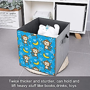 Monkeys and Bananas Canvas Collapsible Storage Bins Cube Organizer Baskets with Handles for Home Office Car