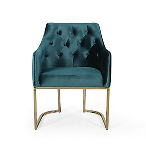 Christopher Knight Home Fern Modern Tufted Glam Accent Chair with Velvet Cushions and U-Shaped Base, Teal Finish, Black, Rose Gold 26D x 26W x 34H in