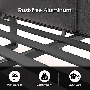 Green4ever Aluminum Patio Furniture Sofa, All-Weather Modern Metal Outdoor 3-Seat Couch with Removable, Water-Resistant Cushions for Backyard Garden (Gray)