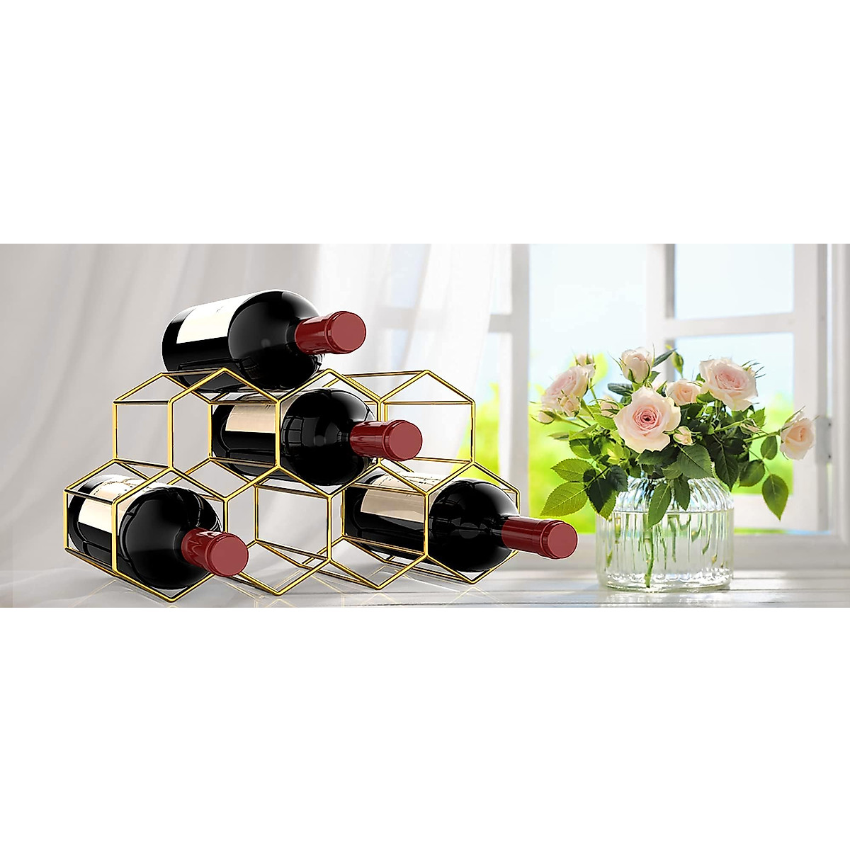 Countertop Wine Rack, Small Wine Rack for inside Cabinet, Gold Wire Wine Rack Holder, Wine Stand Metal Wine Rack for small spaces, Counter Wine Bottle Holder, Tabletop Wine Holder Rack for Kitchen Bar