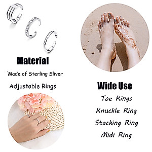 LOYALLOOK 925 Sterling Silver Open Toe Rings Set for Women Simple Thin CZ Tail Band Ring Adjustable