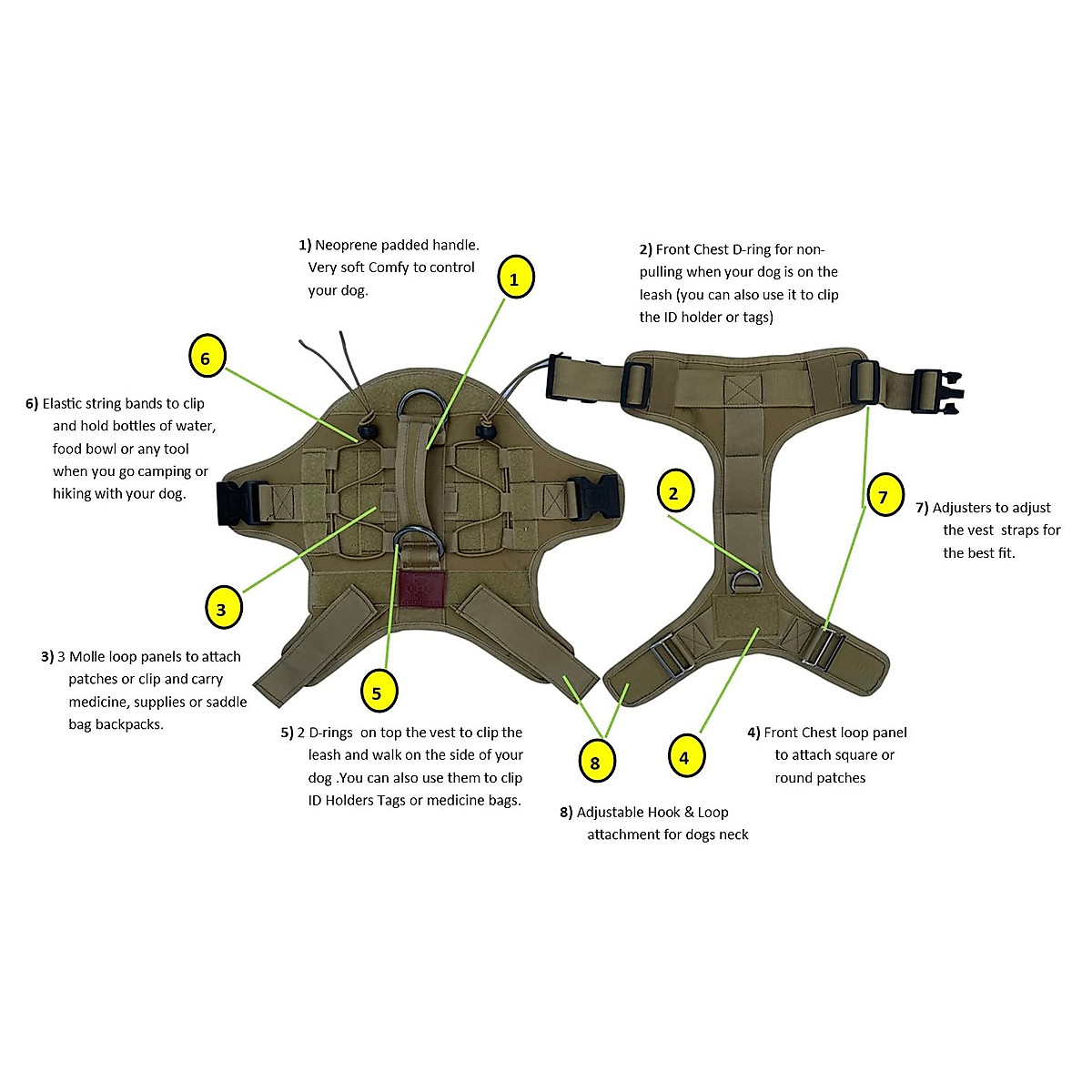 Albcorp Tactical Dog Vest Harness – Military MOLLE Modular System - No-Pull Service Dog Vest with Front Leash Clip with Hook & Loop Panels, Padded Handle, Black, Extra Large