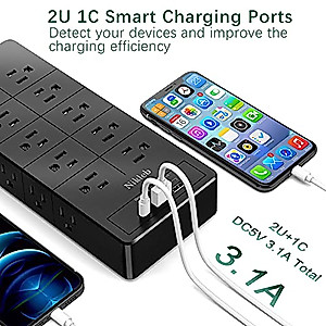 Power Strip 23 in 1, 20 Outlets Surge Protector Wall Mount with 2 USB Ports + 1 USB C Port 3.1A Total, Multi Plug Extension Cord 6ft Heavy Duty, USB Charging Station for Multiple Devices, Home, Office