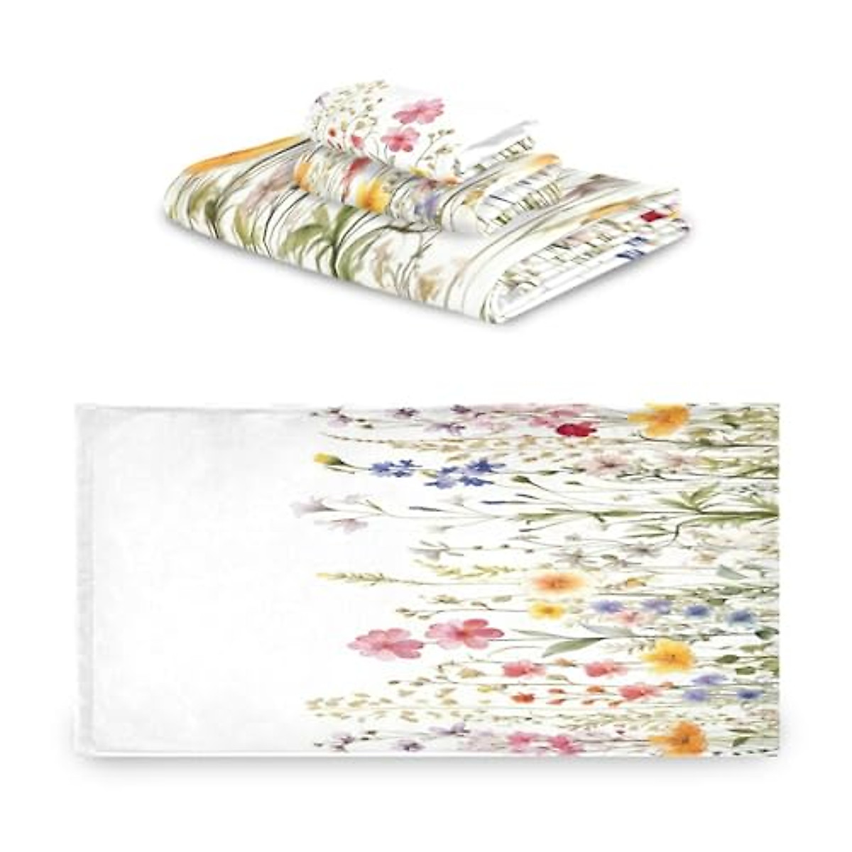 Flradish Watercolor Flowers Butterflies Towels 3 Pack Bath Towels for Bathroom Set Soft Cotton Highly Absorbent Lightweight & Quickdry Towel Set 1 Bath Towel,1 Hand Towel,1 Washclothe