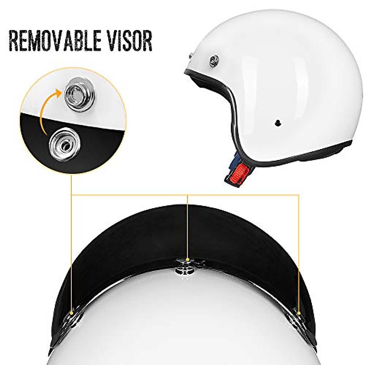 ILM 3/4 Open Face Motorcycle Helmets, Retro Vintage Moped Helmet for Men Women, Scooter ATV Cruiser Bobber Helmet, DOT Approved Model-207 (White, L)