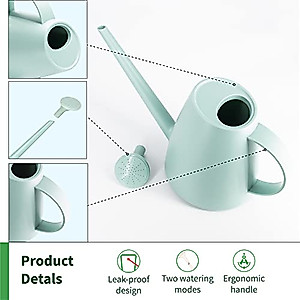 Decwxon Watering Can for Indoor Plants Garden Flower, Modern Outdoor Plants Small Watering Can,Detachable Long Spout Water can 1.8L 60oz 1/2 Gallon (Green)
