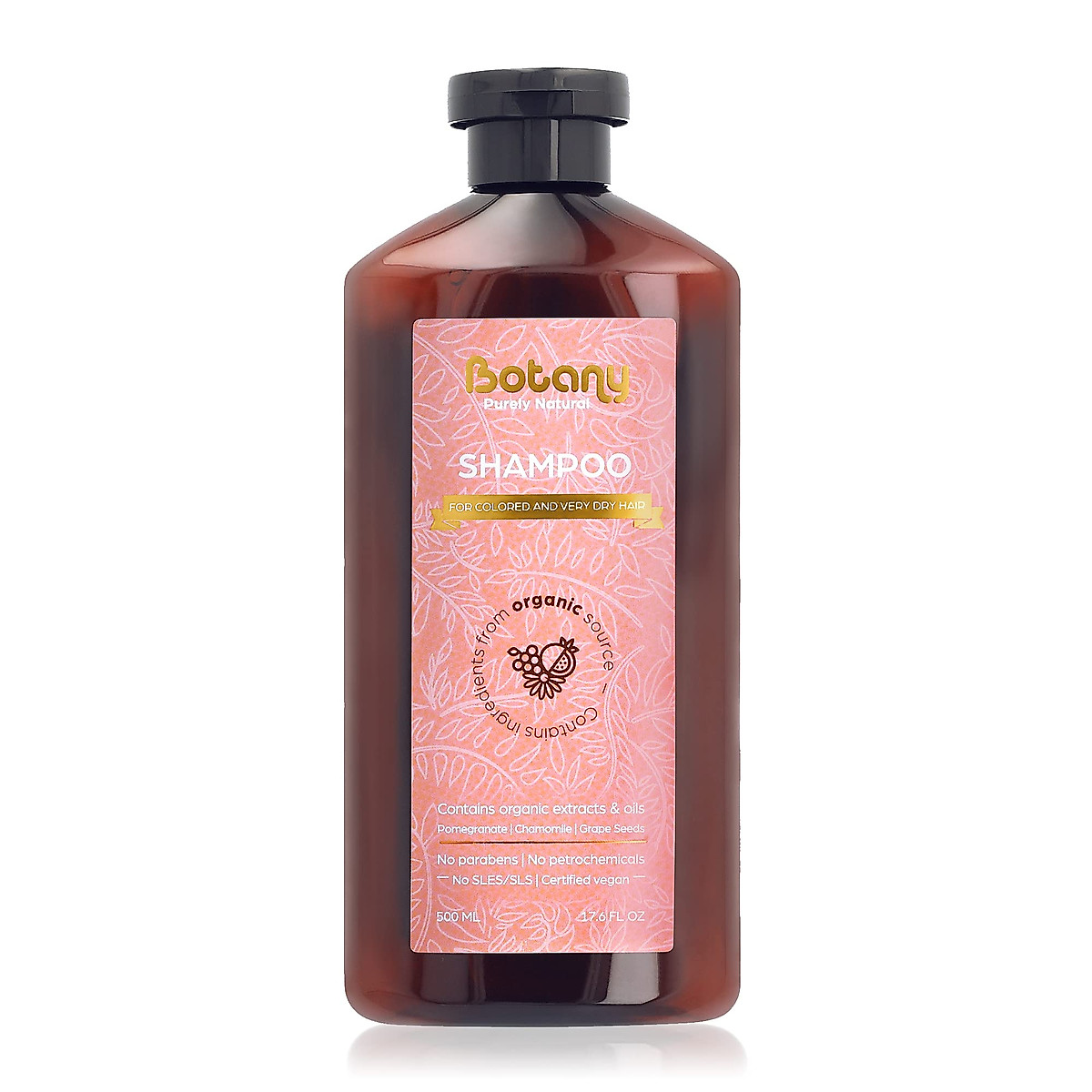 Botany Natural Shampoo for colored and very dry hair with Organic Pomegranate, Grape Seeds, and Chamomile- Vegan Shampoo for Women and Men SLS/SLES, Silicon, Paraben and Cruelty Free,17.6 oz