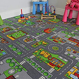 The Rug House Children's Play Village Mat Town City Roads Rug, 140cmx200cm (4ft7"x6ft7")