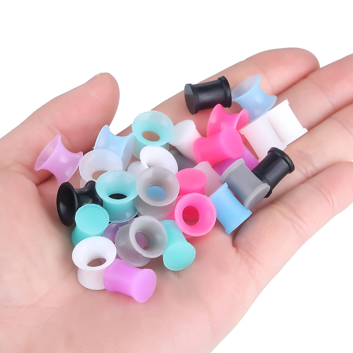 Jusway Plugs and Tunnels for Ear Lobe Ear Gauge Silicone Ear Plugs Ear Piercings Plugs Size 0 Gauges(32PCS)