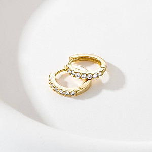 NEARLAND 14K Gold Huggie Hoop Earrings for Women 14K Gold Earrings Small Gold Hoop Earrings Gold Diamond Hoop Earrings for Women with Round Cubic Zirconia,12mm 14mm 16mm (14mm)