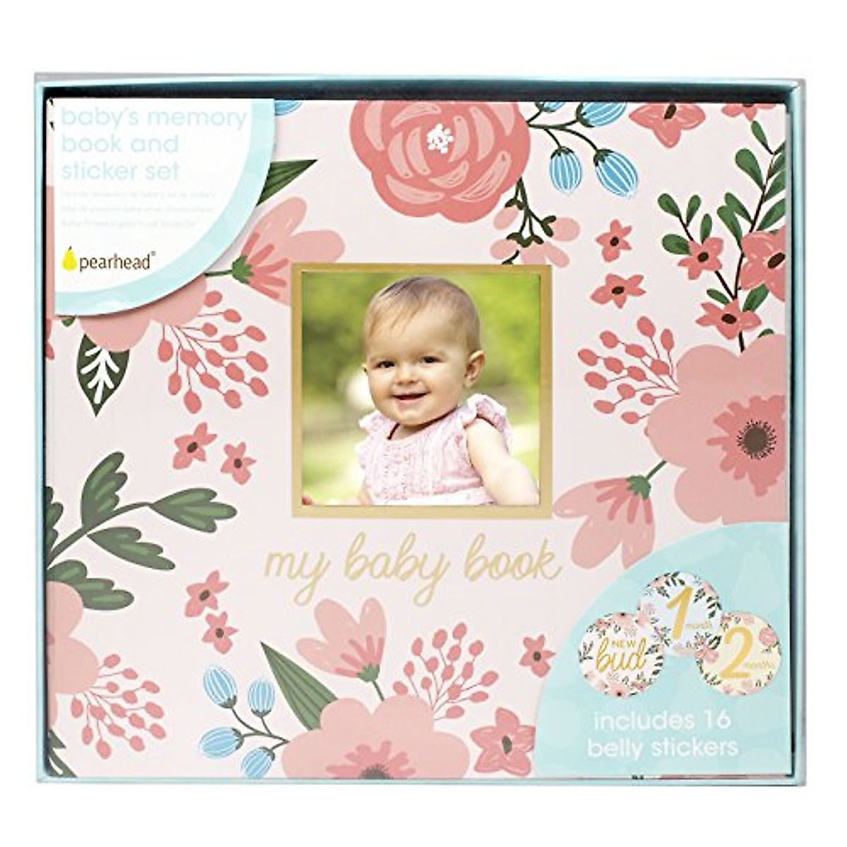 Pearhead Memory Book with Included Baby Belly Stickers, Modern Baby First Year Journal, Babys First Year, Baby Shower, Floral 17 Piece Set
